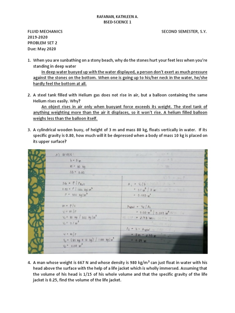 Fluid-Mechanics-Problem-Set-2 (KATHLEEN RAFANAN, BSED-SCIE1) | PDF