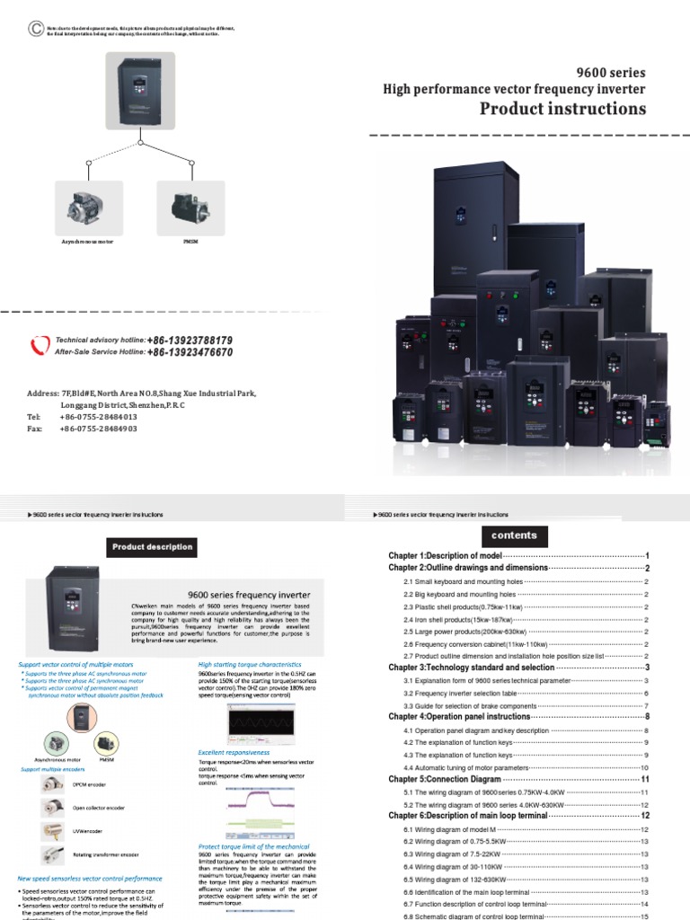 9600 Series Vector Frequency Inverter Product Instructions | PDF ...