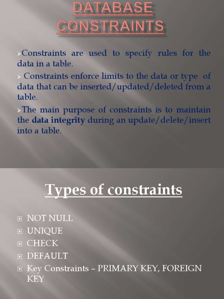 An In Depth Explanation Of Constraints In Database Tables Pdf Relational Database Databases