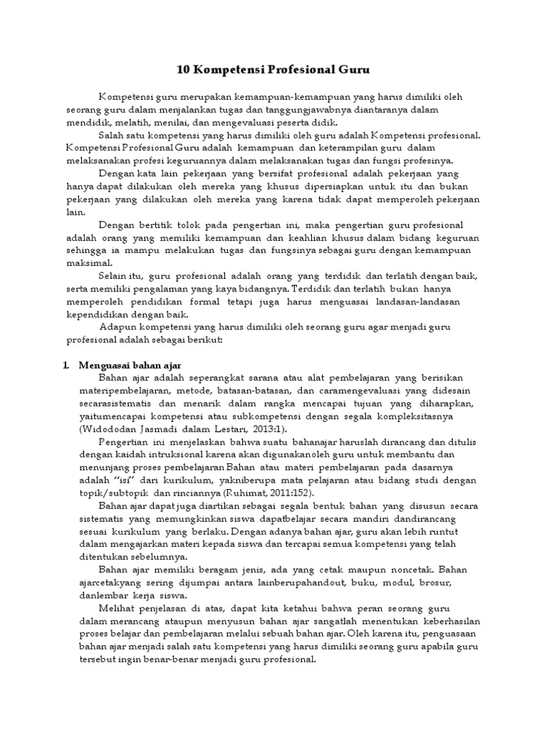 10 Kompetensi Profesional Guru | PDF | Karier & Perkembangan