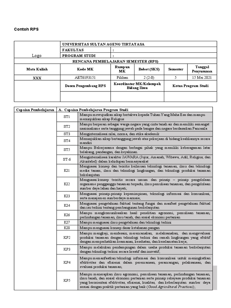Panduan Penyusunan RPS CP | PDF