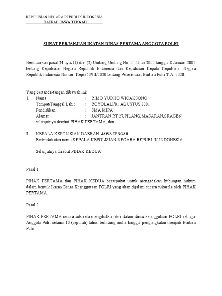 Surat Perjanjian Ikatan Dinas Pdf