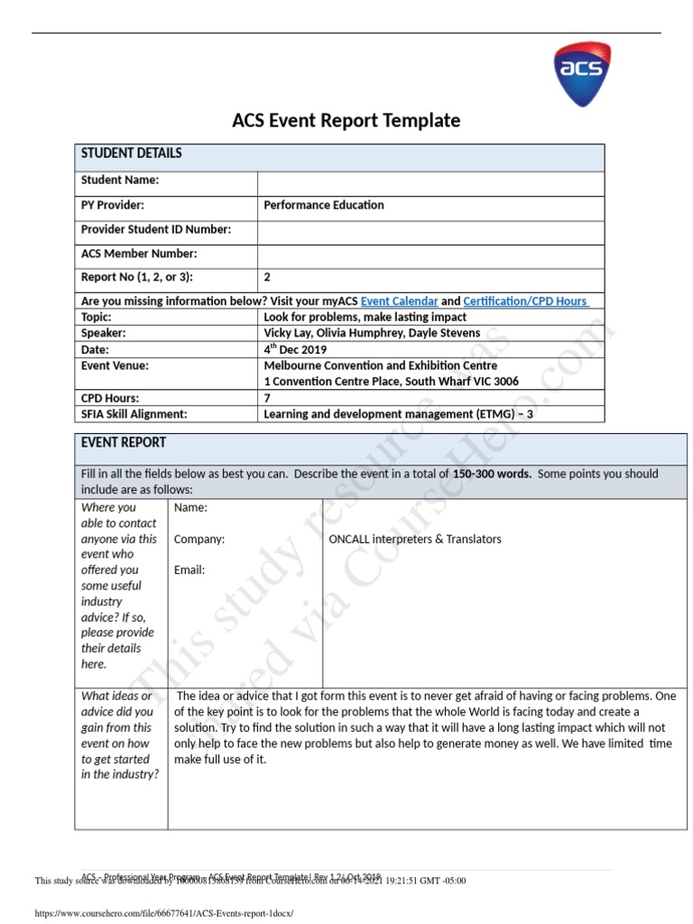 This Study Resource Was: ACS Event Report Template | PDF ...