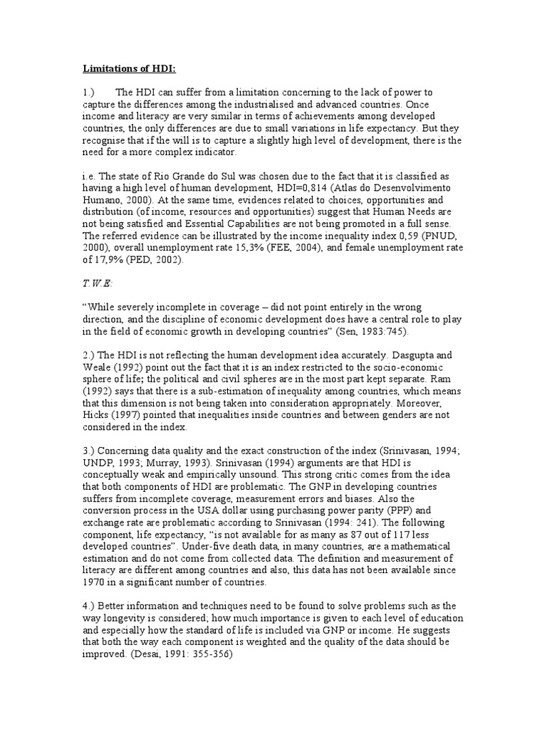 Limitations of Hdi | PDF | Human Development Index | Purchasing Power ...