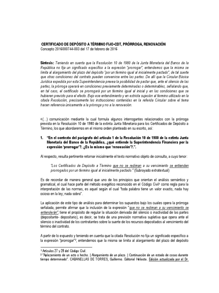 Concepto Sobre El CDT | PDF | Protección al Consumidor