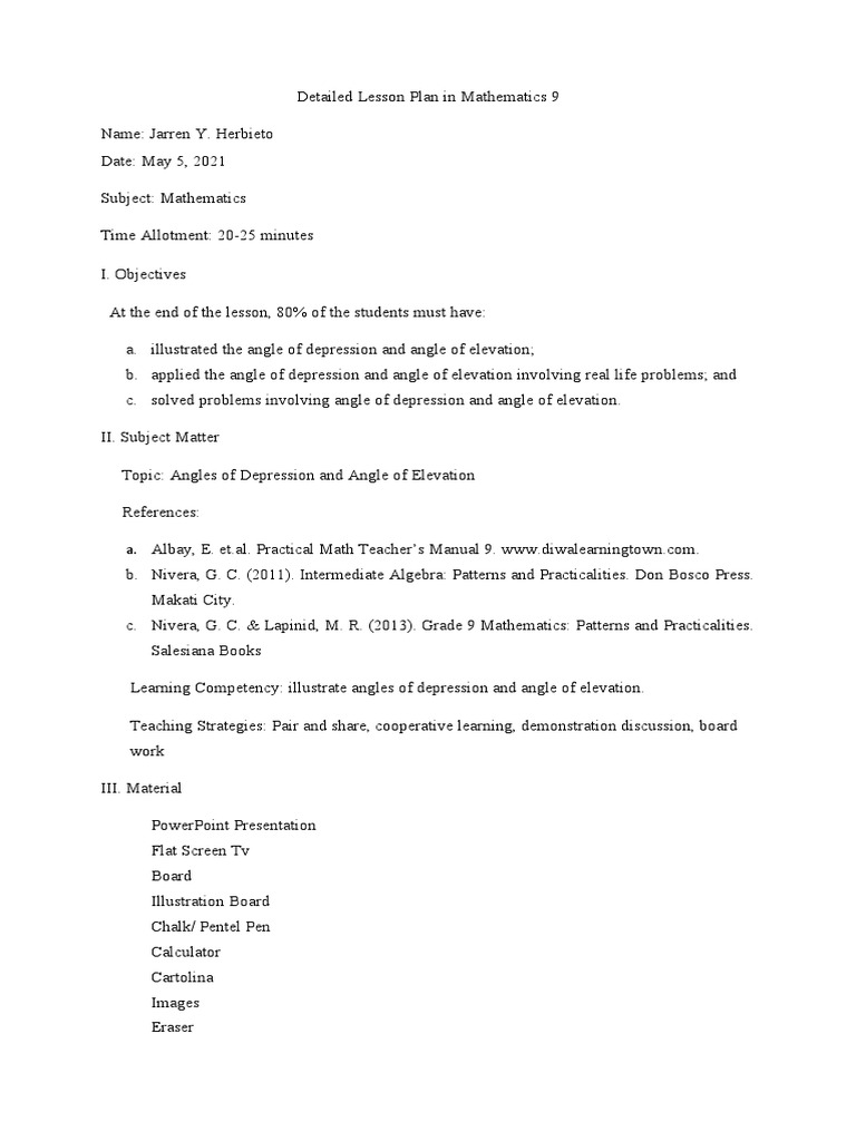 Demo Lesson Plan Final | PDF | Trigonometric Functions | Triangle