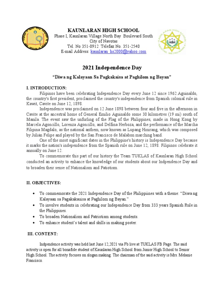 Independence Day Celebration Report 2021 | PDF | Southeast Asia ...