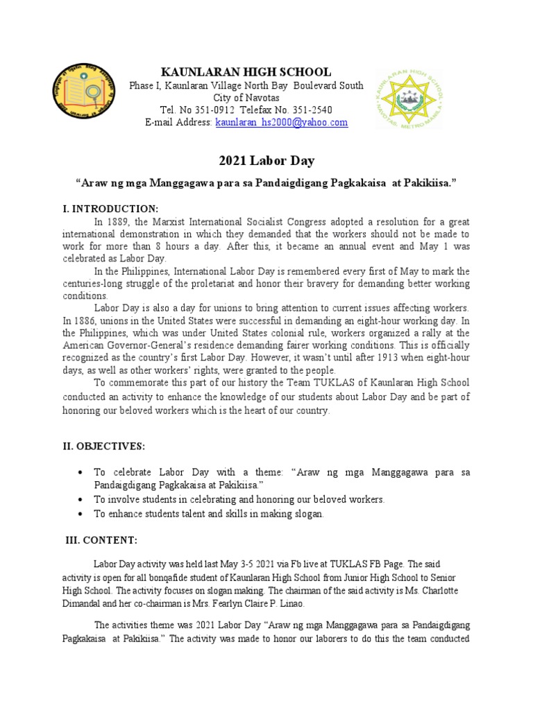 Labor Day Narrative Report (May Activity) | PDF | Labor