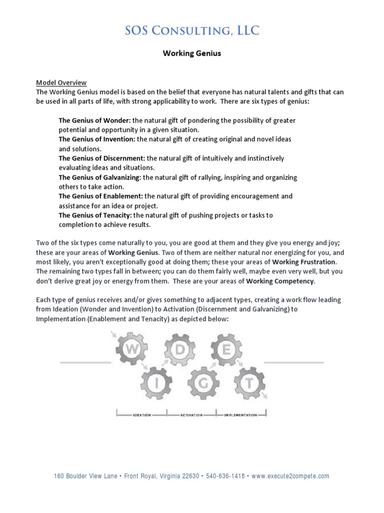 SOS Consulting, LLC: Working Genius | PDF | Genius | Applied Psychology