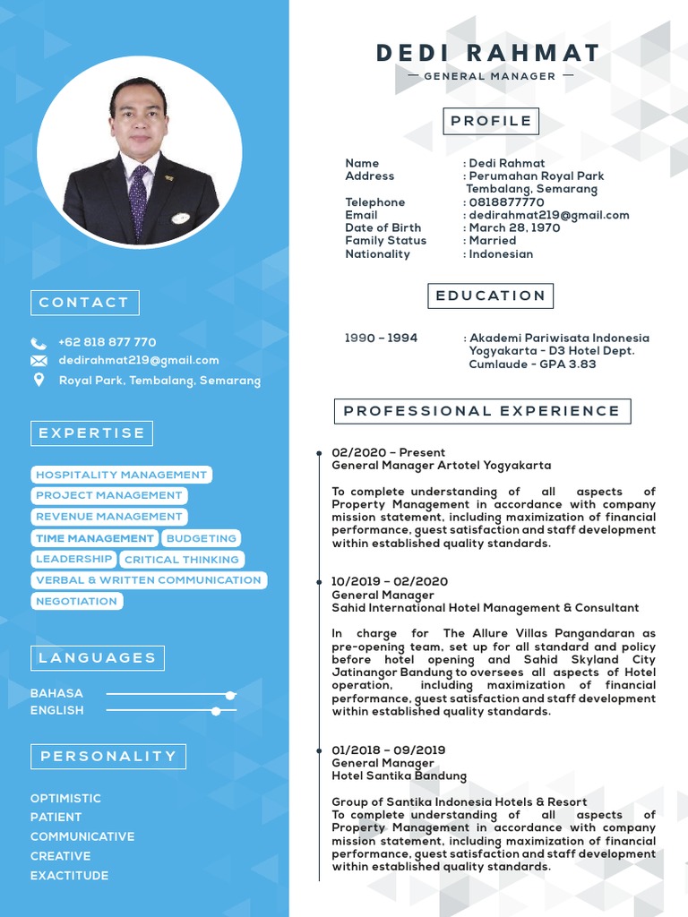 Dedi Rahmat Resume | PDF | Hospitality Industry | Hotel And Accommodation