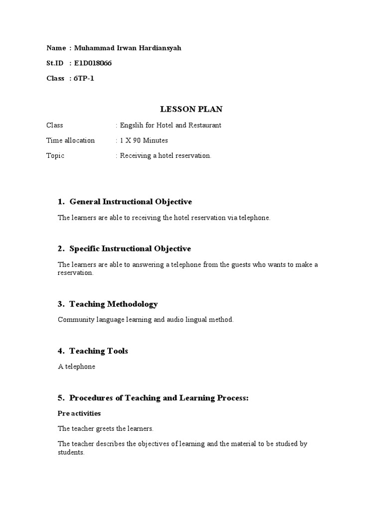 Lesson Plan - Muhammad Irwan Hardiansyah | PDF | Teachers | Communication