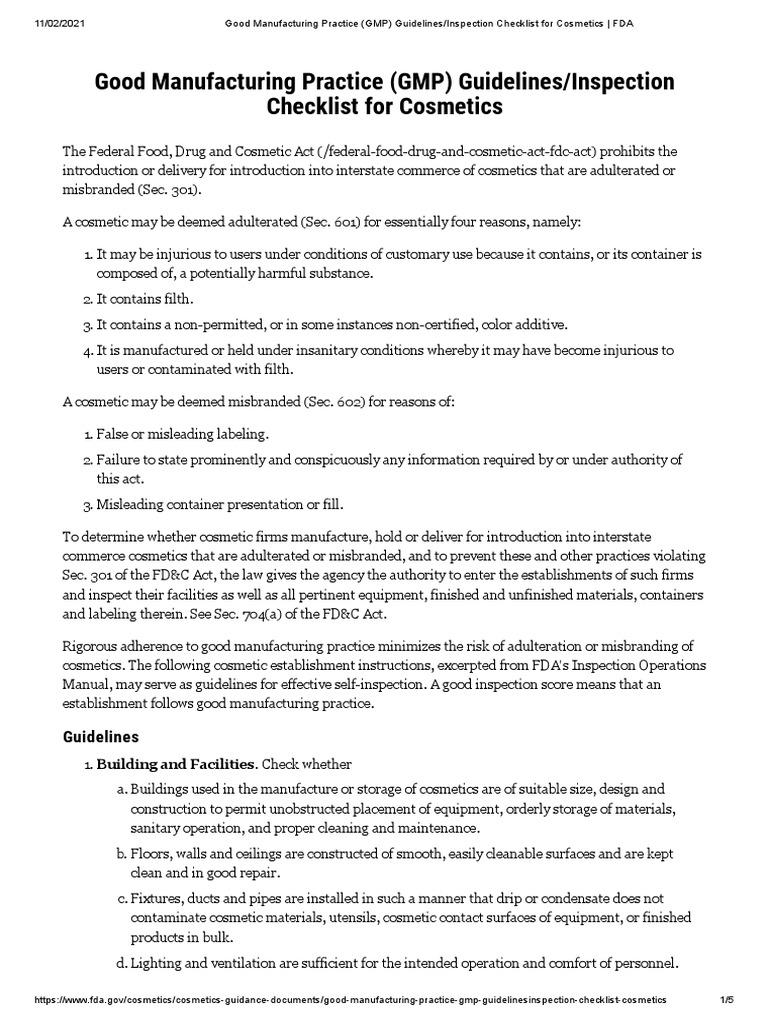 Good Manufacturing Practice (GMP) Guidelines - Inspection Checklist For ...