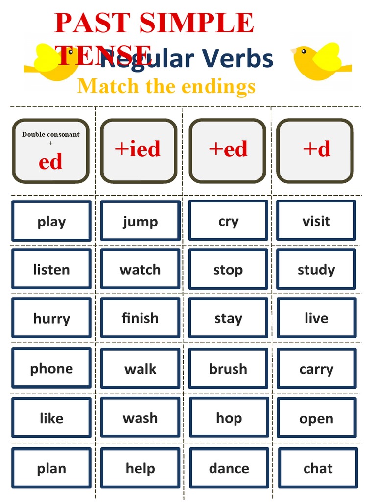 Past Simple Tense Regular Verbs Matching Activity Direct Method ...