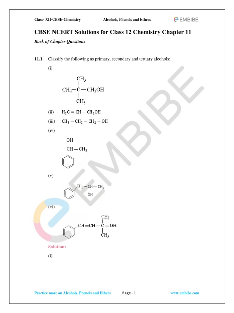 CBSE NCERT Solutions For Class 12 Chemistry Chapter 11: Back of Chapter ...