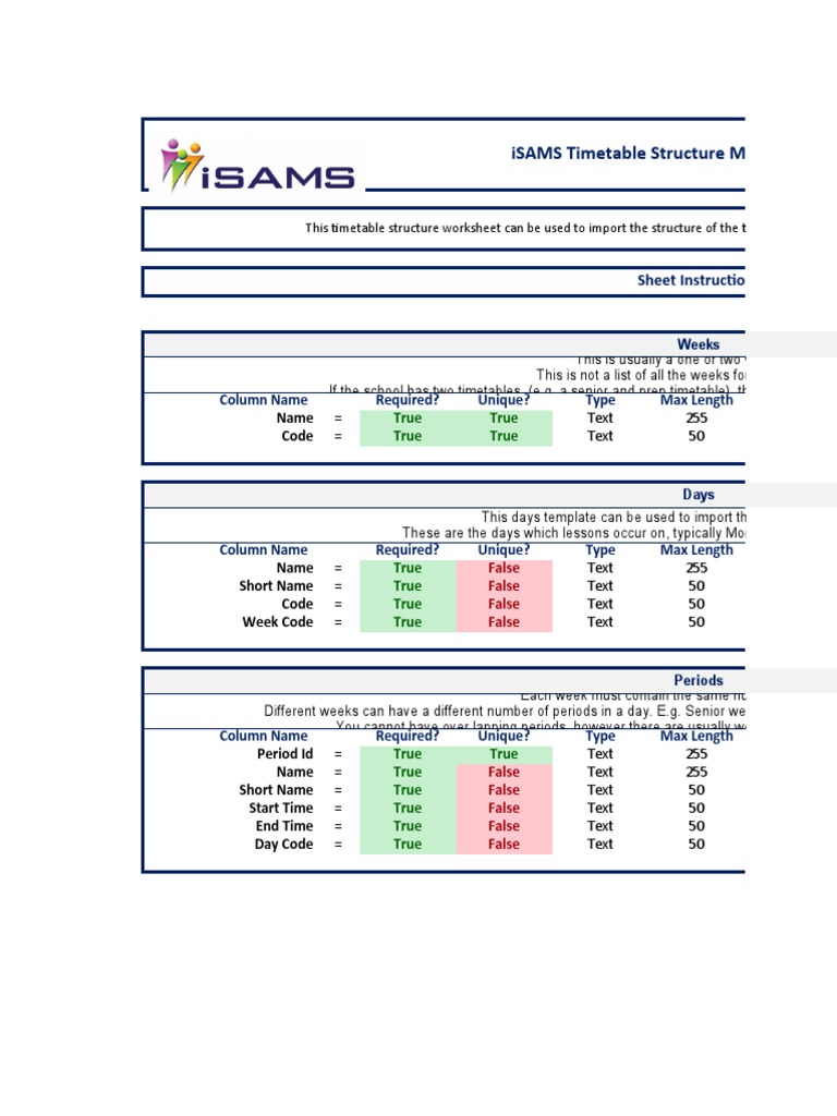 iSAMS Timetable Structure Migration Template: Column Name Required ...