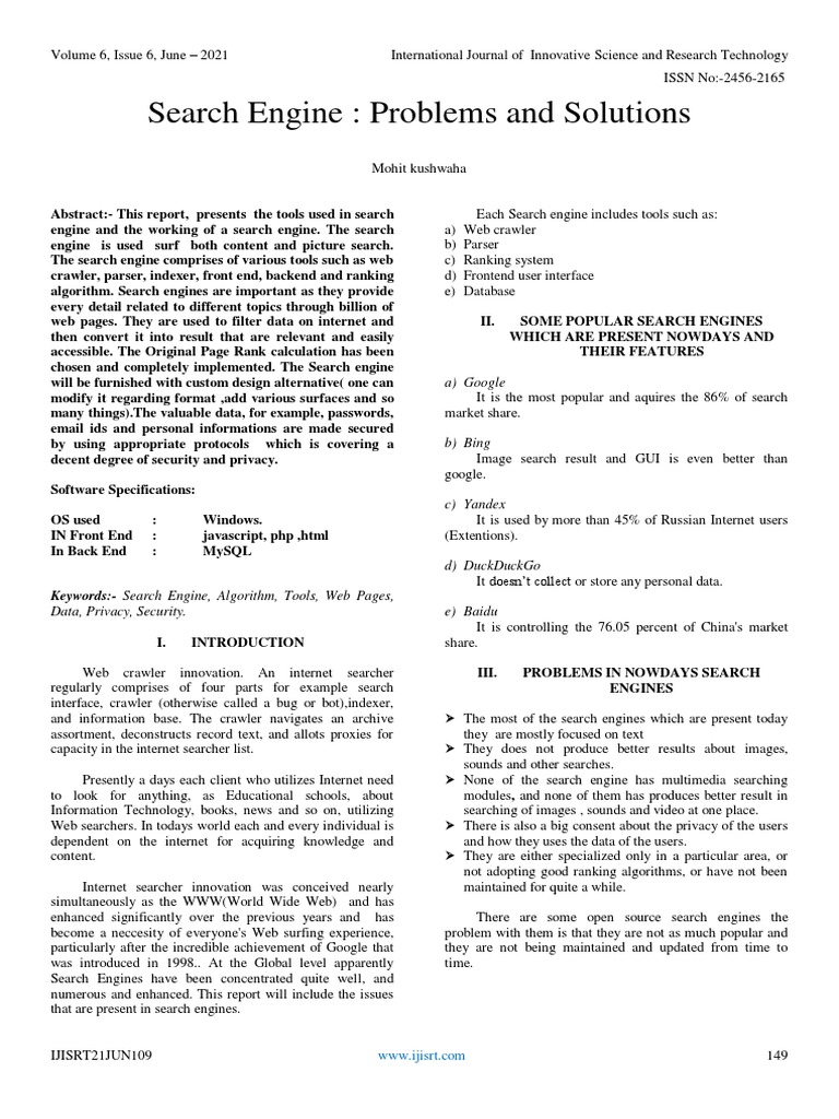 Search Engine Problems and Solutions | PDF | Web Search Engine | World ...