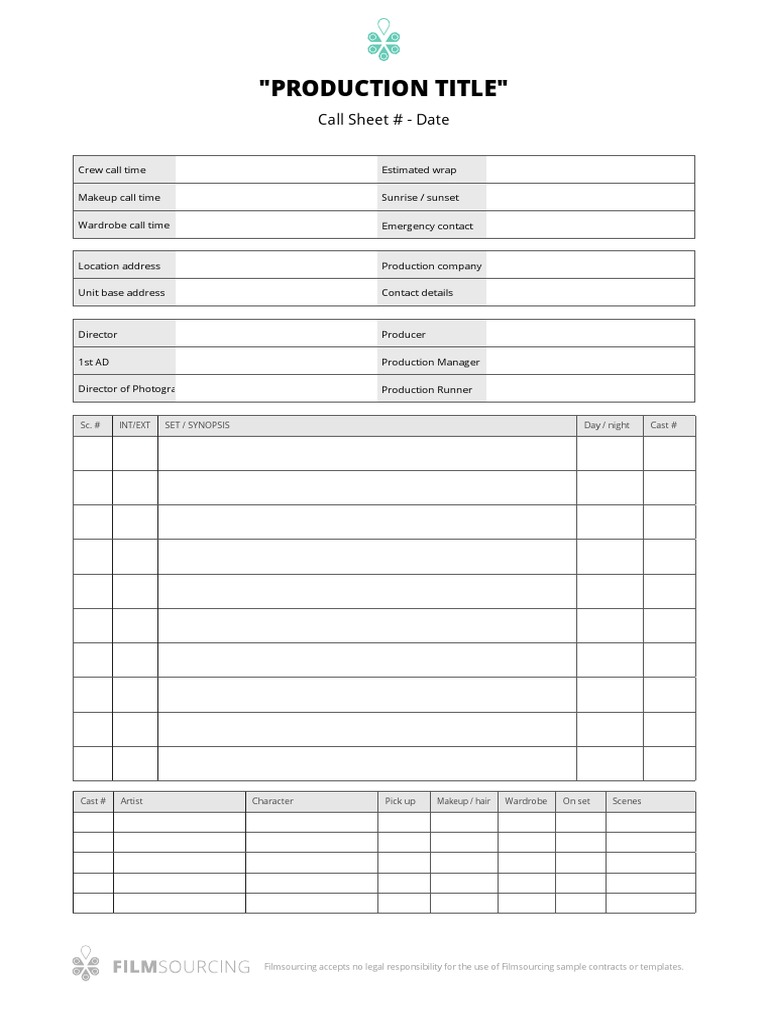 Filmsourcing Call Sheet v2.1 | PDF