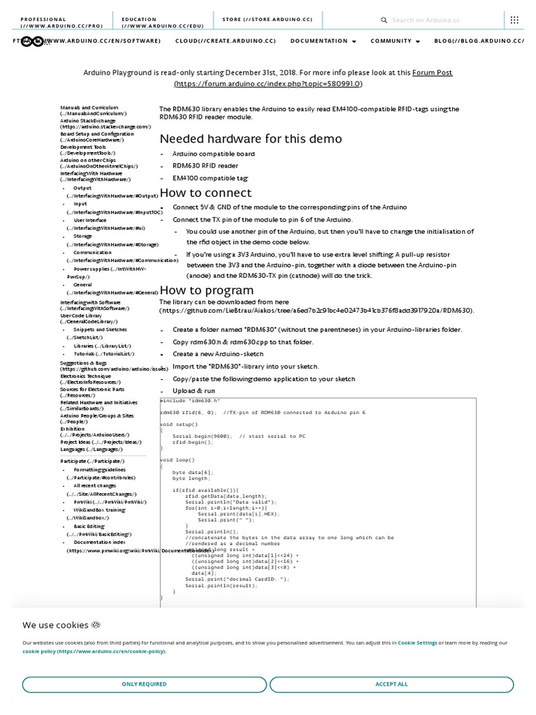 Arduino Playground - RDM630RFIDReaderLibrary | Download Free PDF | Arduino | Computer Science