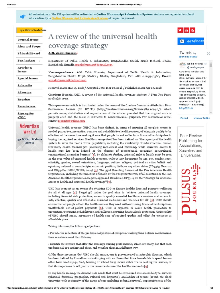 A Review of The Universal Health Coverage Strategy | PDF