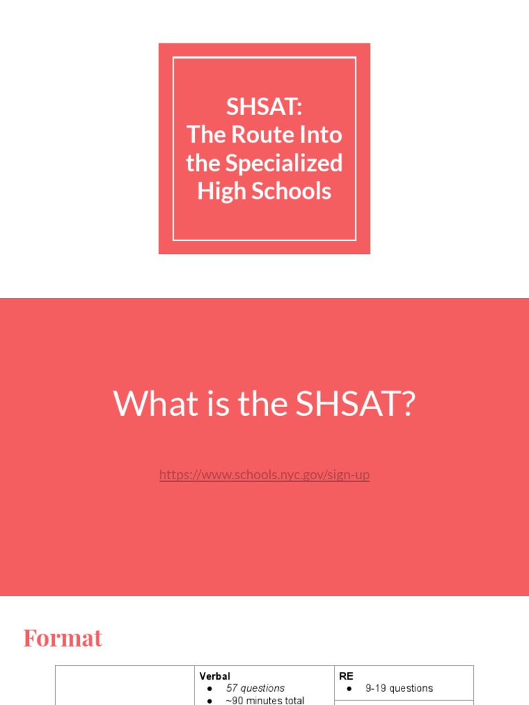 Shsat: The Route Into The Specialized High Schools | PDF | High Schools ...