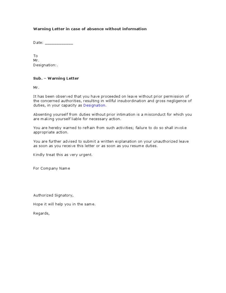 warning-letter-in-case-of-absence-without-information