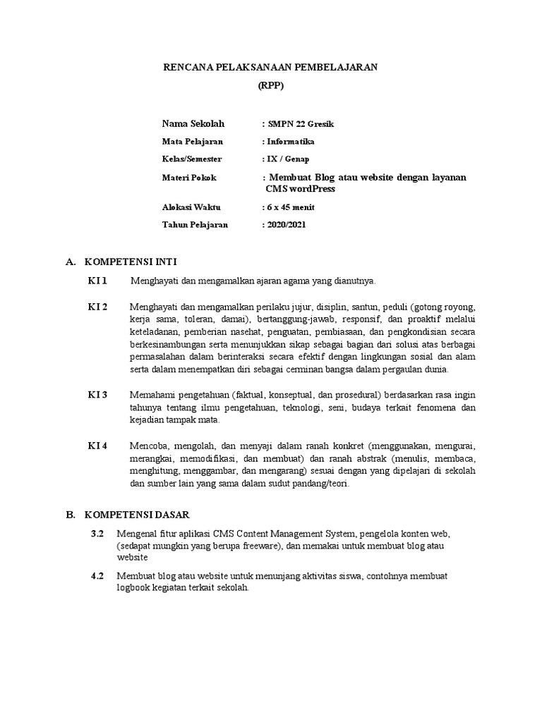 RPP Pertemuan 1 | PDF | Karier & Perkembangan | Seni