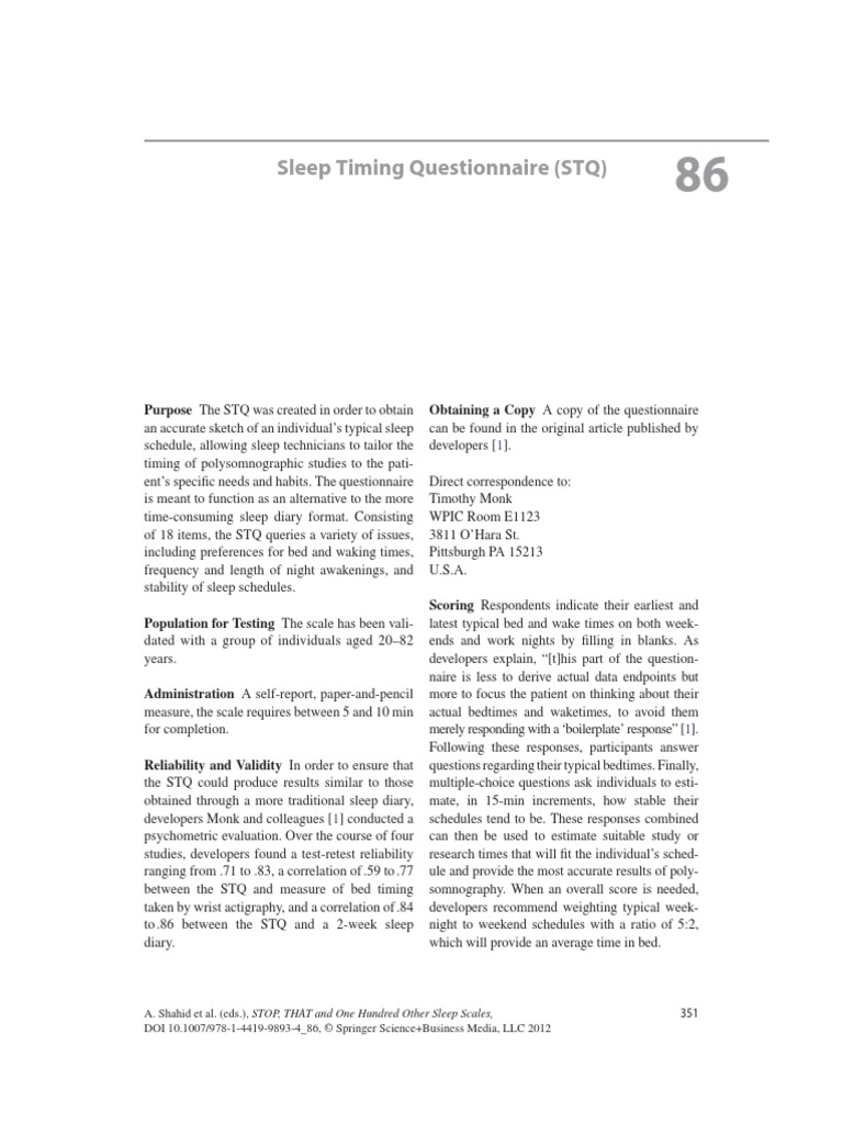 Sleep Timing Questionnaire (STQ) | PDF | Sleep | Psychological Testing