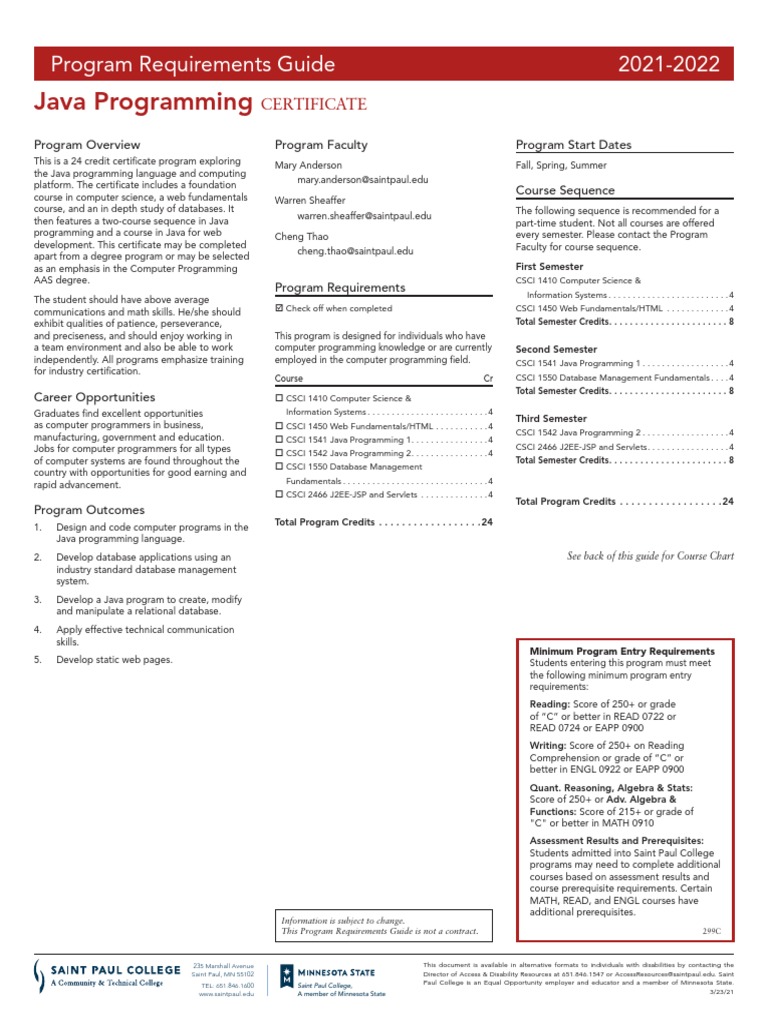 Java Programming: Program Requirements Guide 2021-2022 | PDF ...