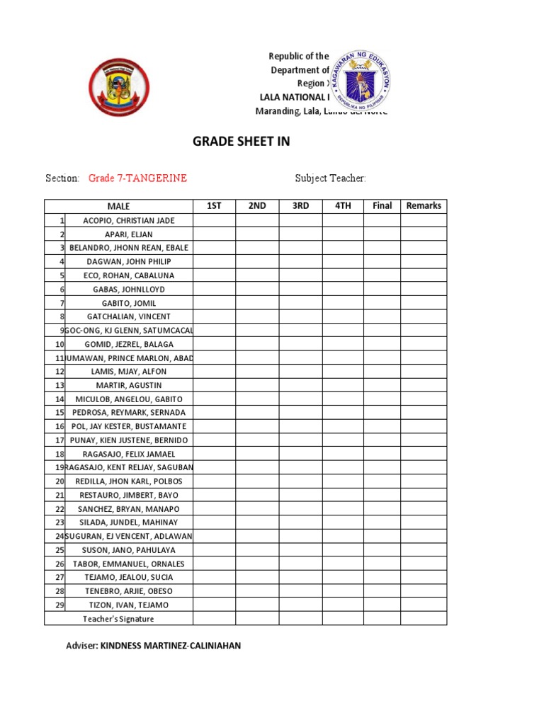 Tangerine 2021 Gradesheet | PDF