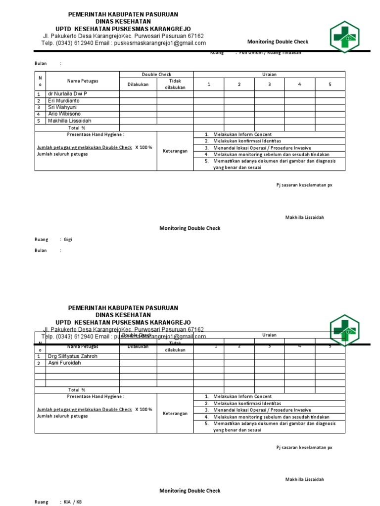 Monitoring Double Check | PDF