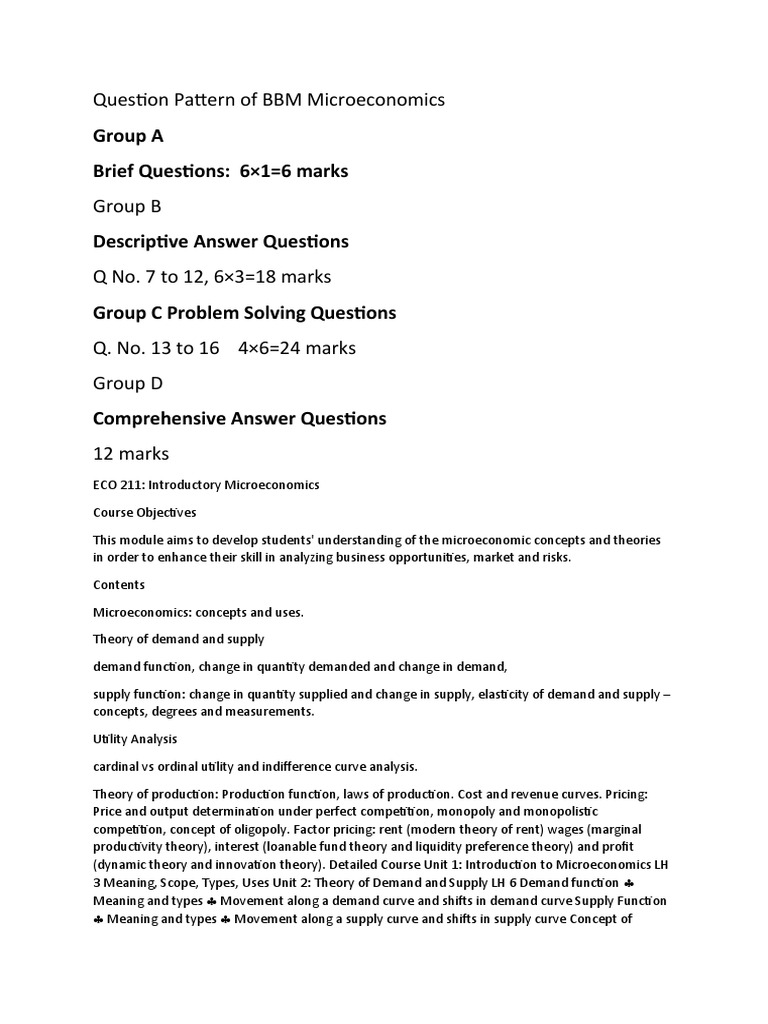 Group A Brief Questions: 6×1 6 Marks: Question Pattern of BBM ...