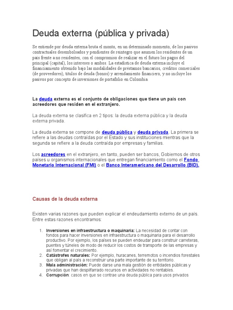 Deuda Externa | PDF | Deuda gubernamental | Deuda