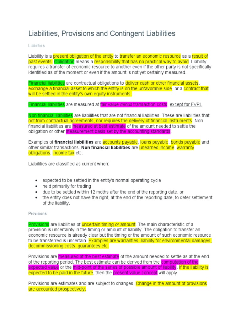Liabilities, Provisions and Contingent Liabilities & Notes and Bonds ...