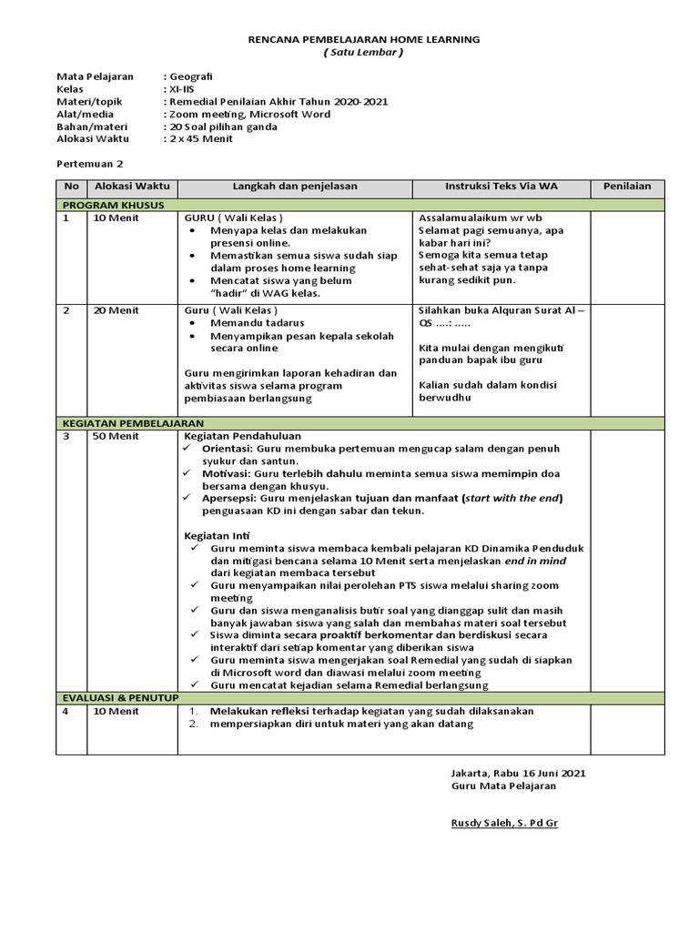 RPP Geografi Kls Xi Remedial Pat | PDF
