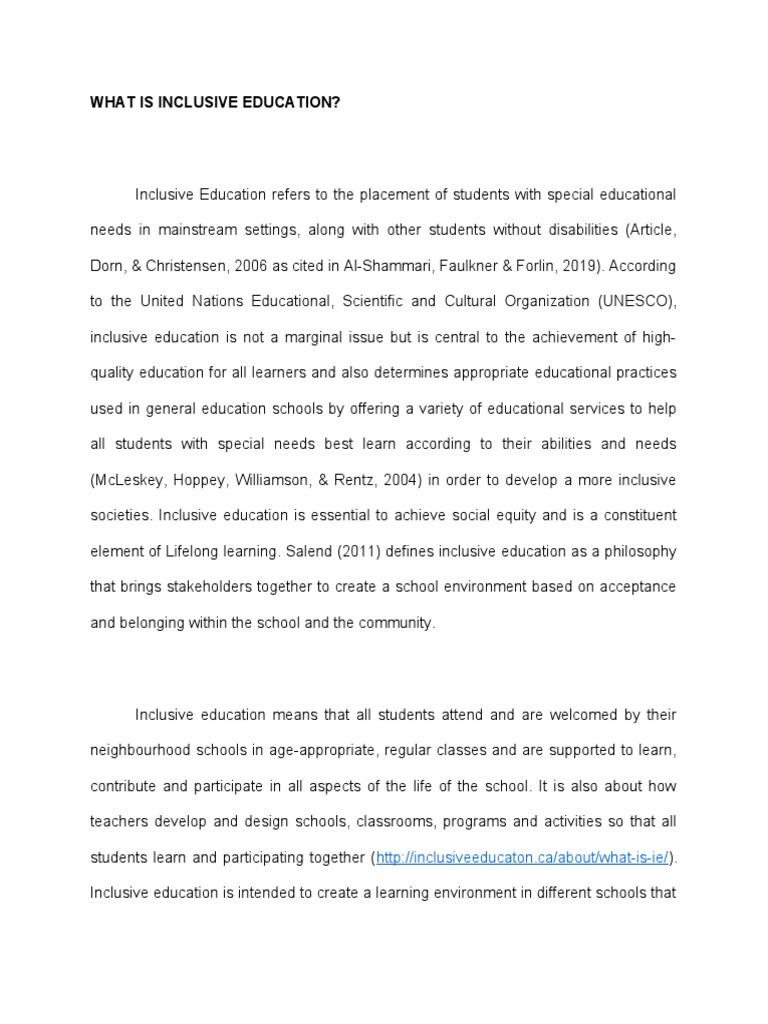 What Is Inclusive Education? | PDF | Inclusion (Education ...