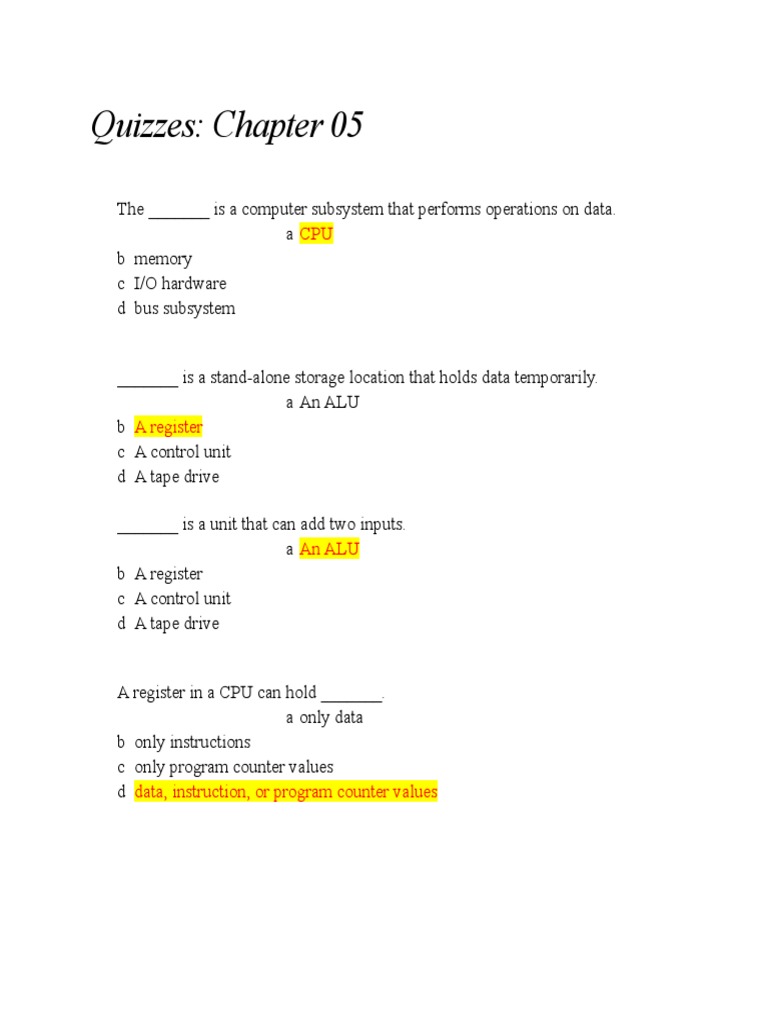 Quizzes: Chapter 05 | PDF | Random Access Memory | Input/Output