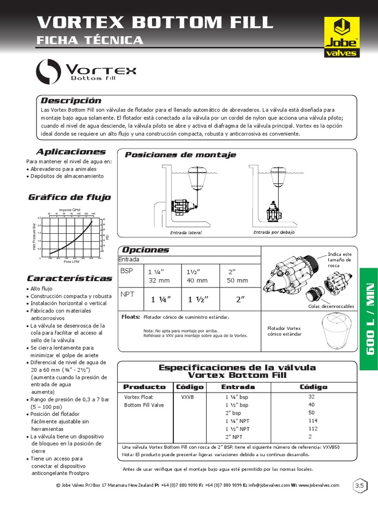 Fichatecnica Valvula Vortex Ba-50mm Flotador | Descargar gratis PDF ...