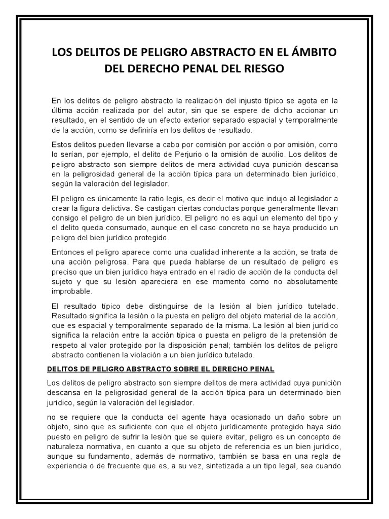 Delitos de Peligro Abstracto | PDF | Derecho penal | Intención (Derecho Penal)