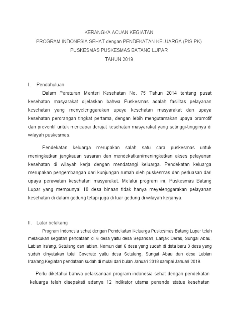 Kak Pelaksanaan Pis PK | PDF