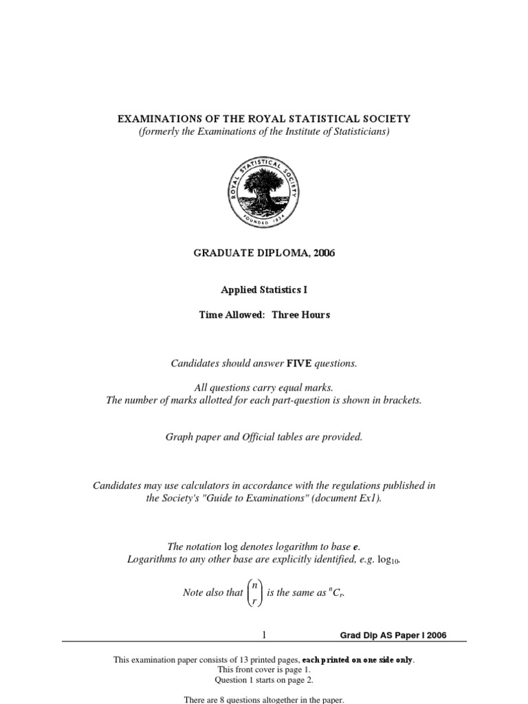 2006 Grad Dip AS I | PDF | Errors And Residuals | Degrees Of Freedom ...