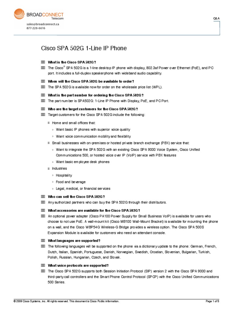 Cisco SPA 502G 1-Line IP Phone | PDF | Transport Layer Security | Voice ...
