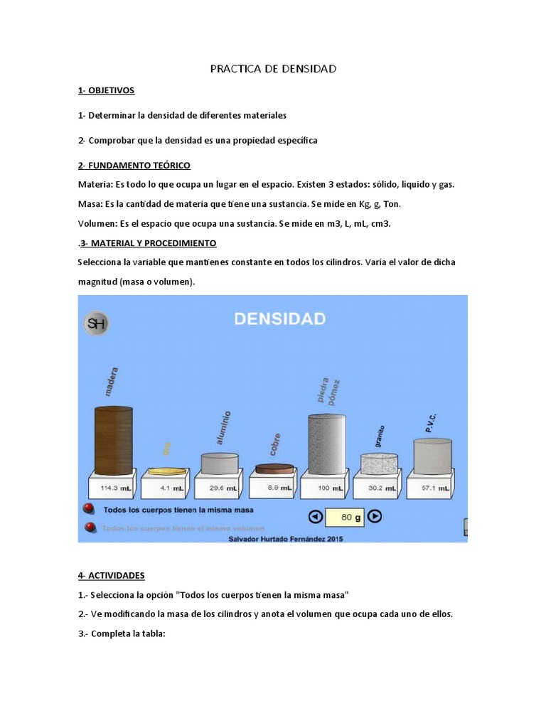 Practica de Densidad | PDF | Masa | Metrología