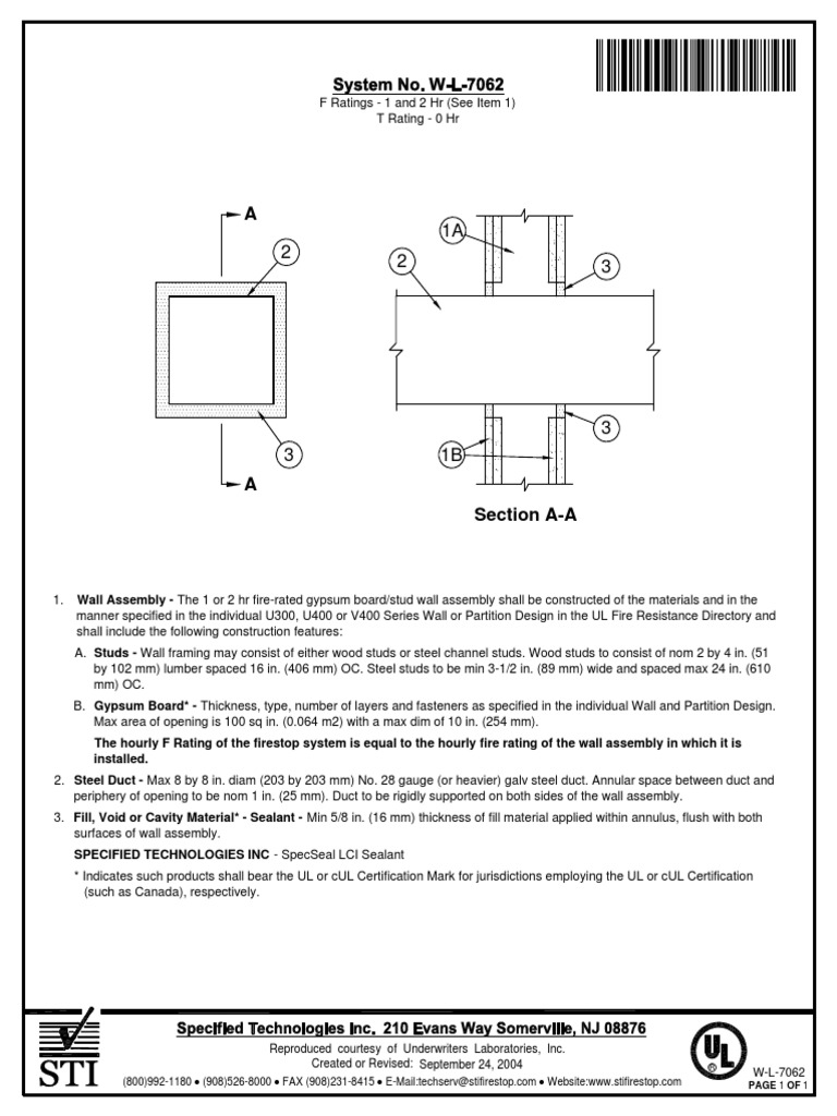 Duct UL System With LCI Sealant Only | PDF