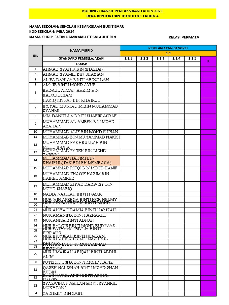 REKOD TRANSIT RBT THN 4 Bahagian A | PDF