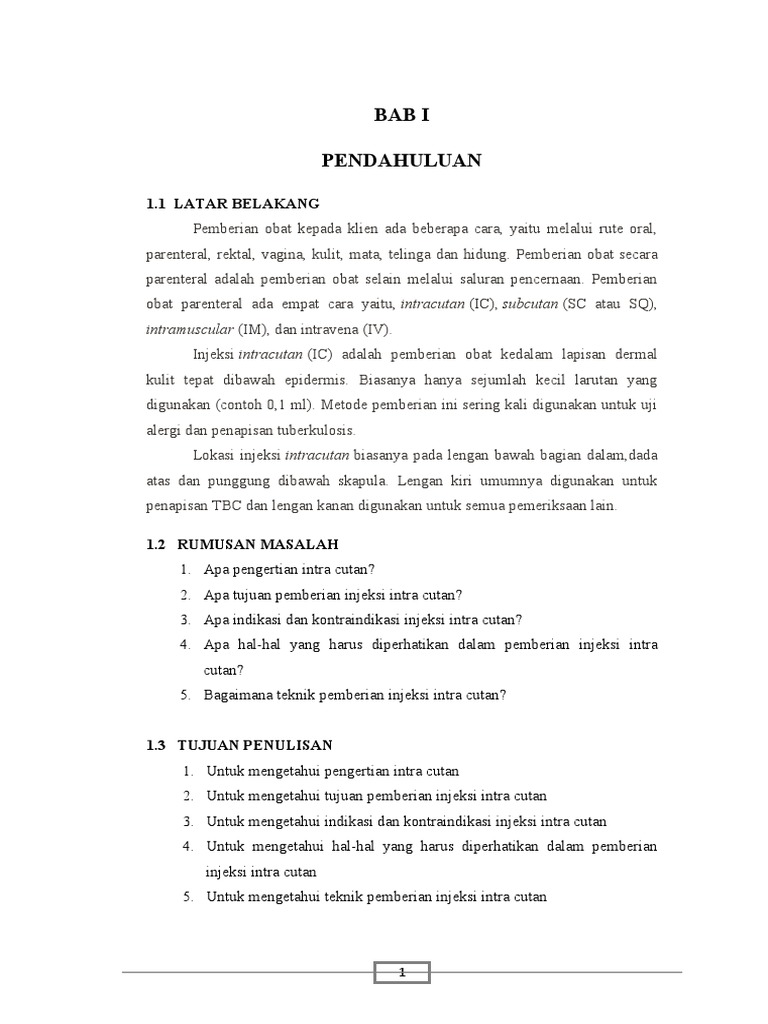 Injeksi Intrakutan: Teknik dan Indikasi | PDF