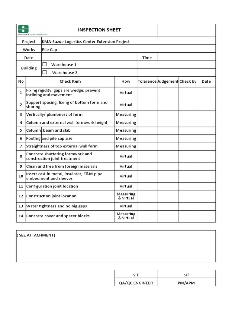 INSPECTION SHEET (Rebar) | PDF | Building | Building Technology