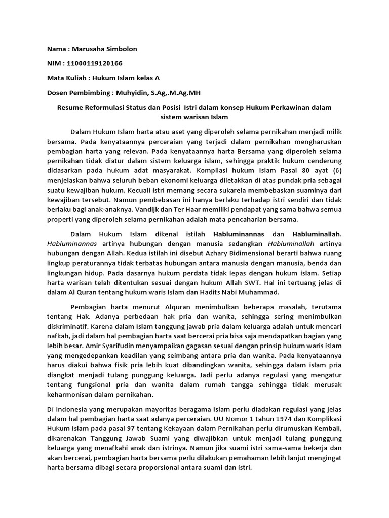 Marusaha Simbolon-11000119120166-Tugas Resume Hukum Islam-Dikonversi | PDF