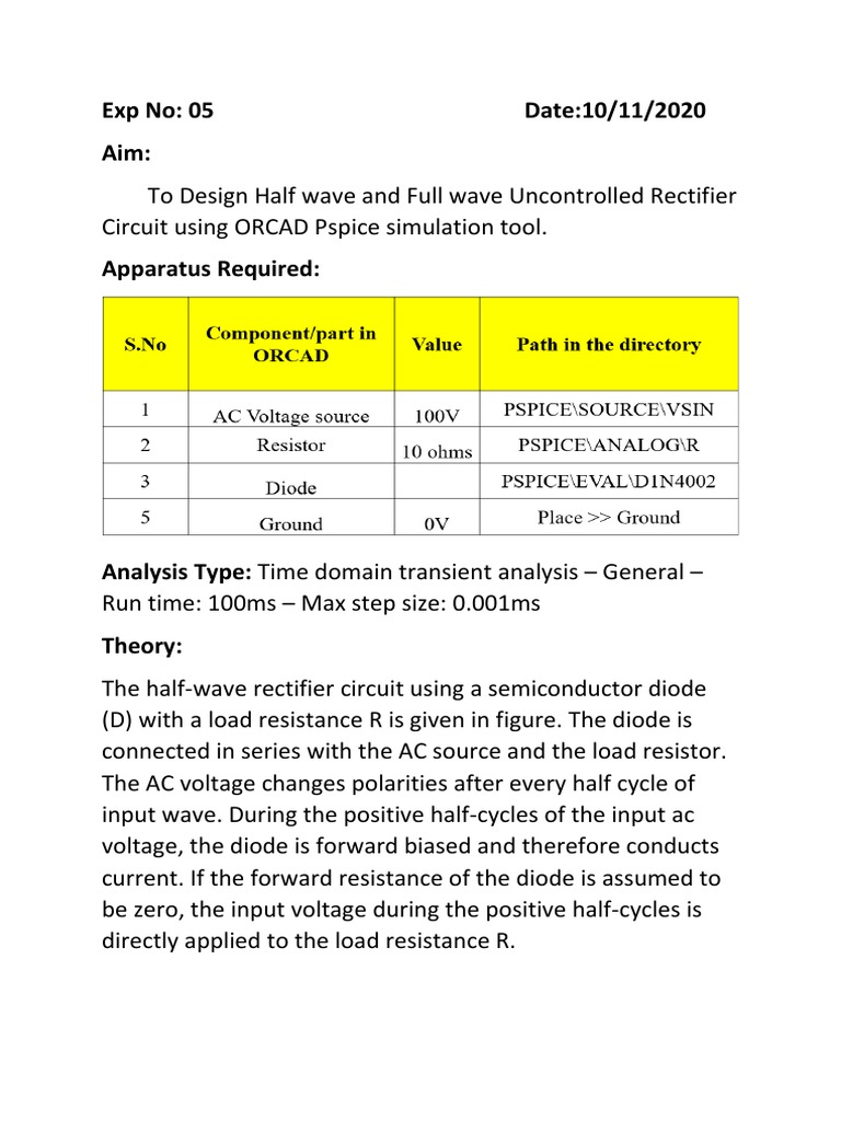 Exp No: 05 Date:10/11/2020 Aim | PDF | Rectifier | Diode
