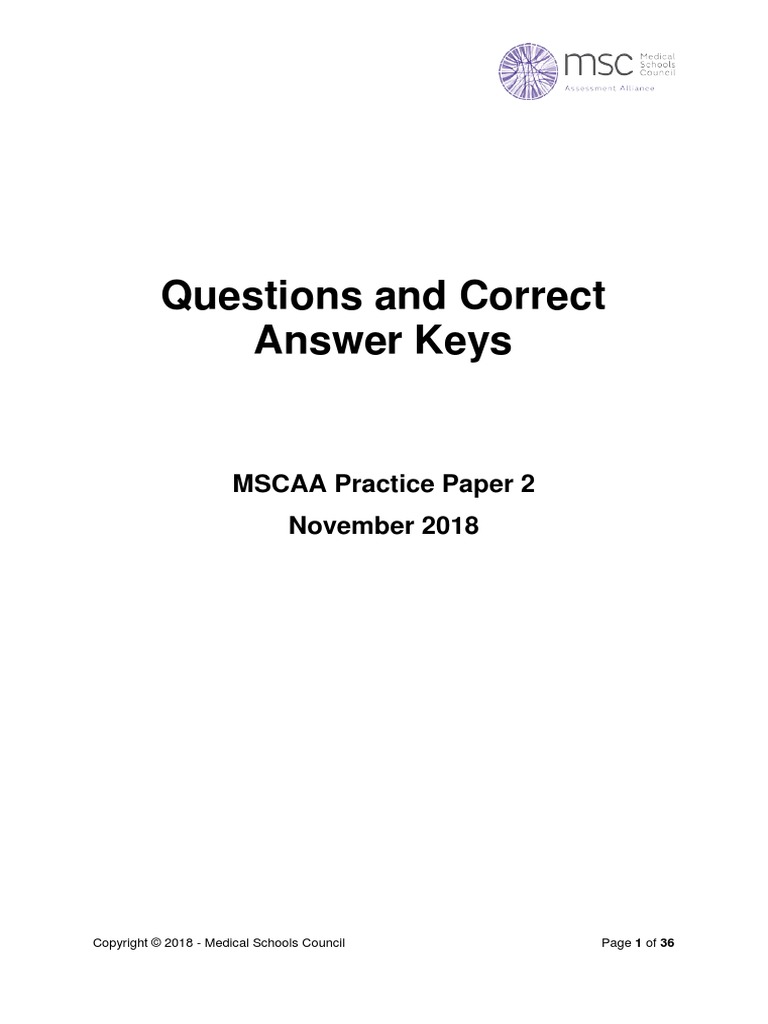 Questions and Correct Answer Keys: MSCAA Practice Paper 2 November 2018 ...