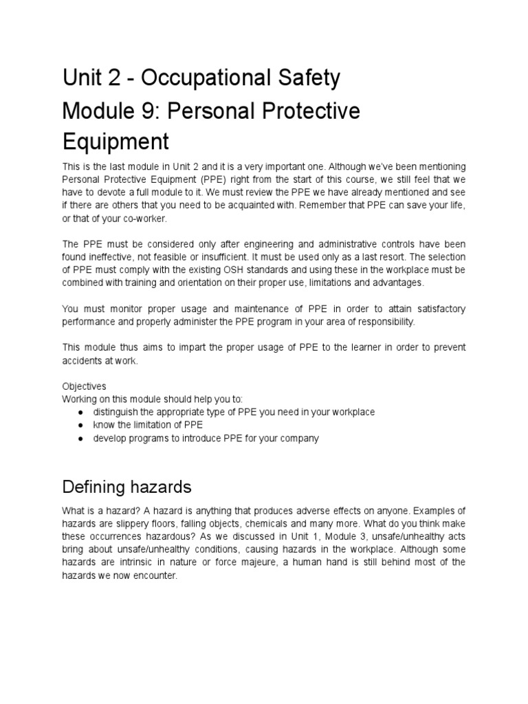 PPE in Occupational Safety Training | PDF | Personal Protective ...